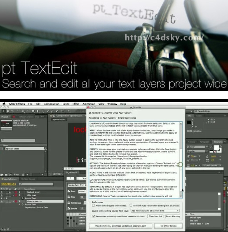 中文汉化版-AE模板批量字体文字替换图层样式属性编辑AE脚本Aescripts pt_TextEdit V2.85 + 使用教程-cg男孩